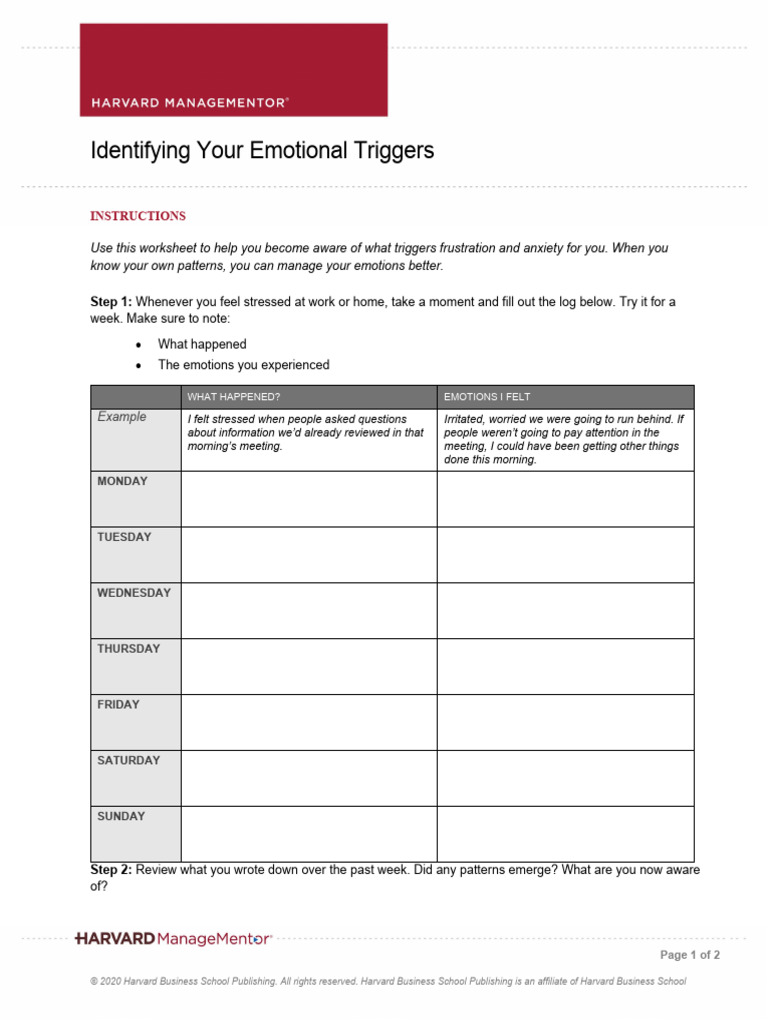 Identifying Your Emotional Triggers Worksheet | PDF | Emotions | Psychology