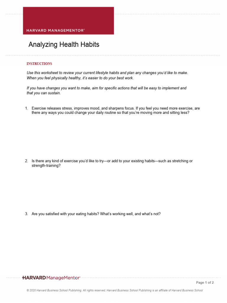 Analyzing Health Habits Worksheet | PDF