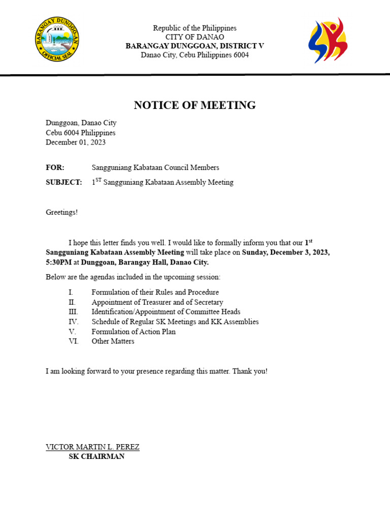 Notice for SK Assembly Meeting | PDF