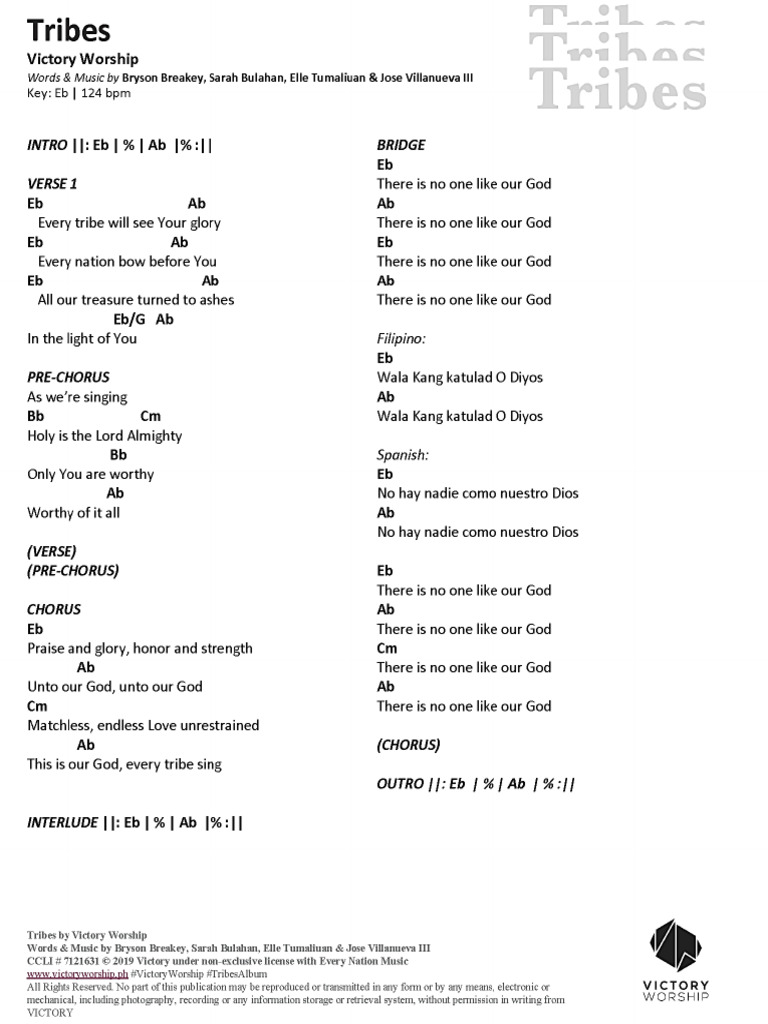 Tribes by Victory Worship (Lyrics and Chords Only) | PDF