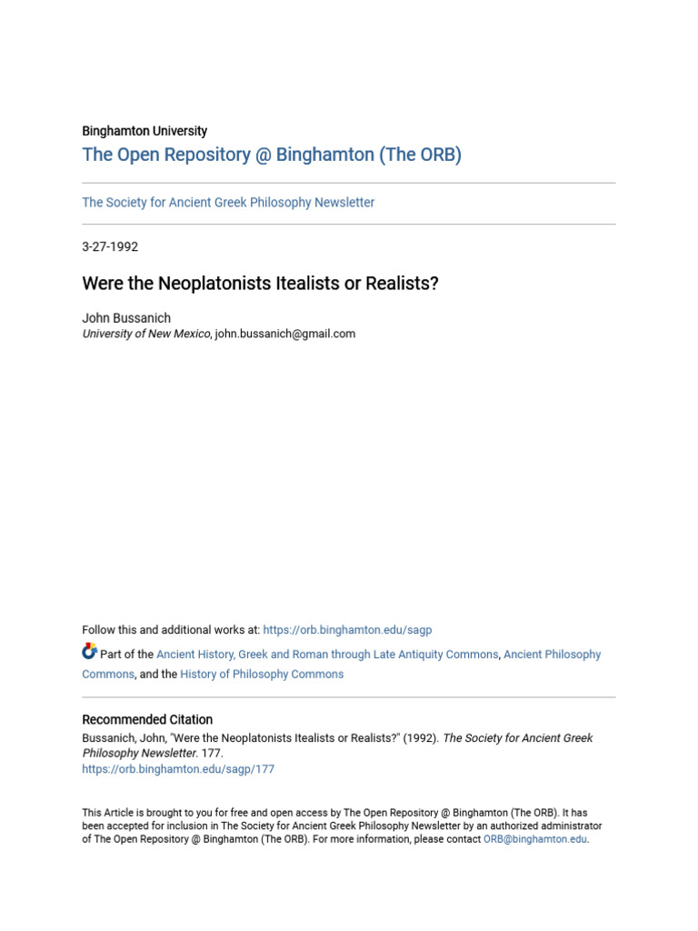 Were The Neoplatonists Itealists or Realists | PDF | Idealism | Nous