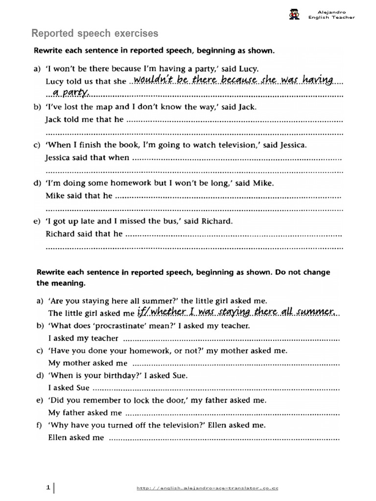 Reported Speech Exercises for B2 Level | PDF