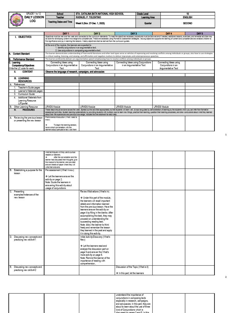 DLL in English 10 Q1 Week 2 | PDF