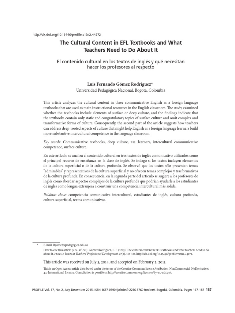 The Cultural Content in EFL Textbooks and What Teachers Need To Do ... The Cultural Content in EFL Textbooks and What Teachers Need To Do ...