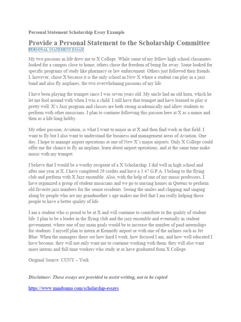 Personal Statement Scholarship Essay Example | PDF | Cognition