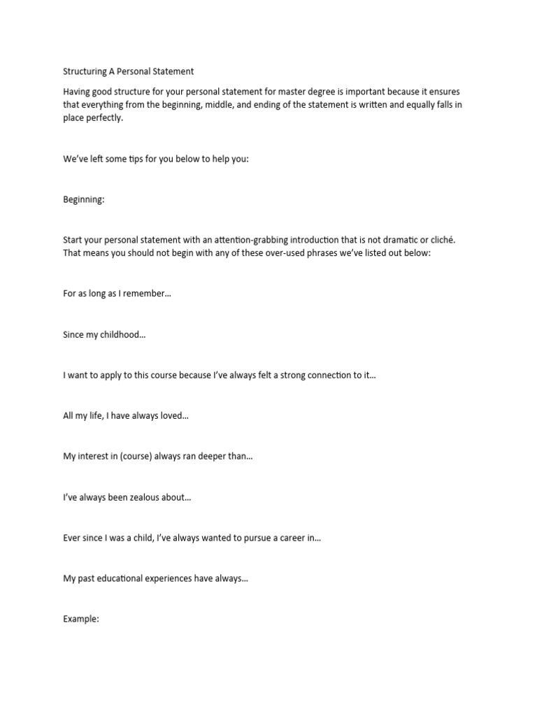Master’s Personal Statement Structure Guide | PDF | Essays | Experience