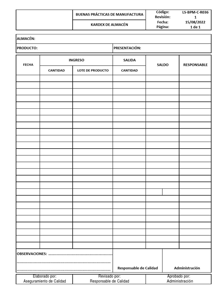 Modelo KARDEX ALMACÉN | PDF