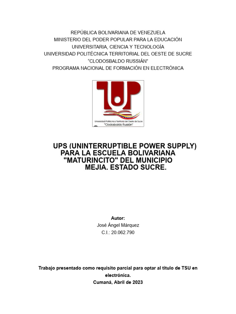 Proyecto UPS - Ángel Márquez - 034521 | PDF | Ingenieria Eléctrica | Transformador