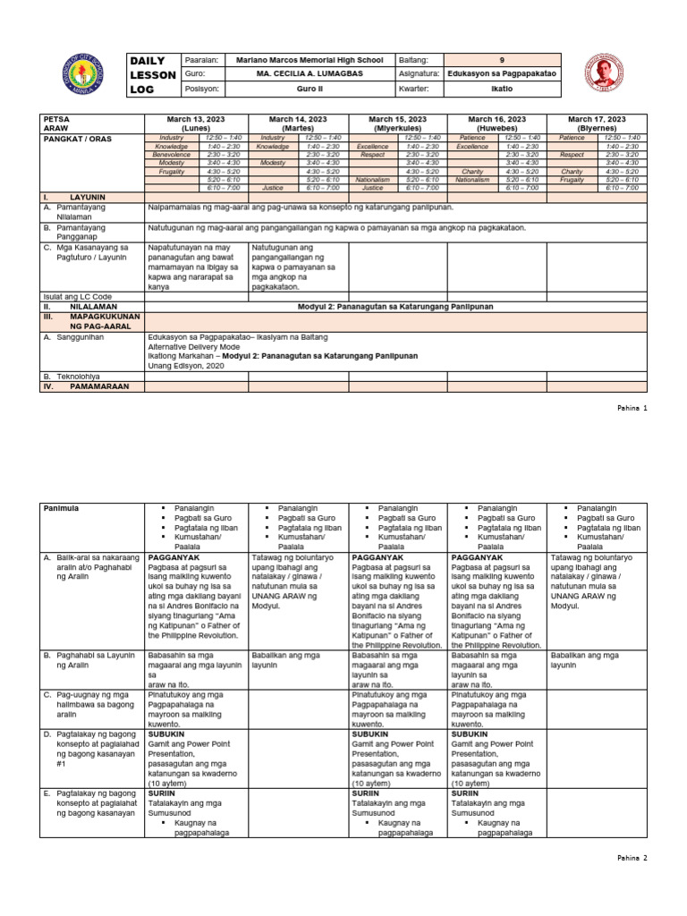 LUMAGBAS DLL ESP-9 Q2 Modyul-2 | PDF
