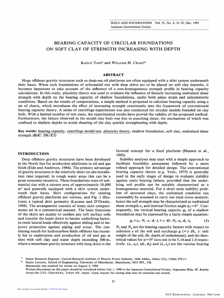 Bearing Capacity of Circular Foundations On Soft Clay of Strength Increasing With Depth | PDF ...
