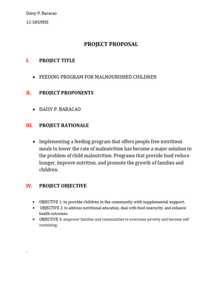 project proposal | PDF | Malnutrition | Food And Drink