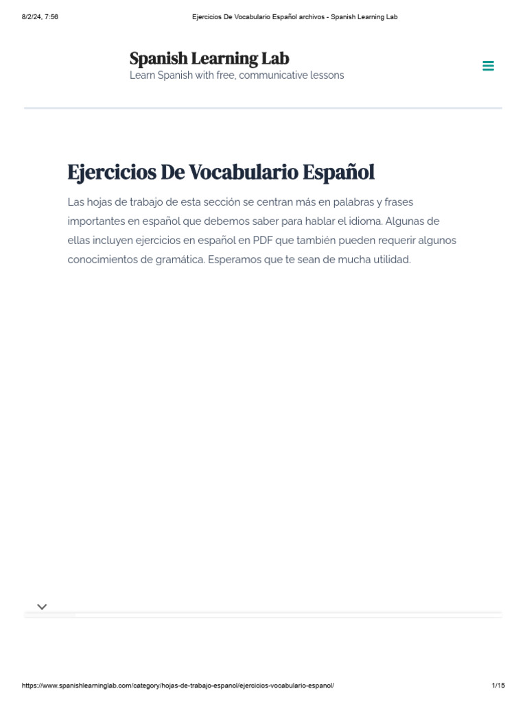 Ejercicios de Vocabulario en Español | PDF | Lingüística | Tipología ...