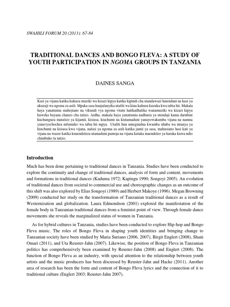 Traditional Dances and Bongo Fleva: A Study of Youth Participation in Ngoma Groups in Tanzania ...