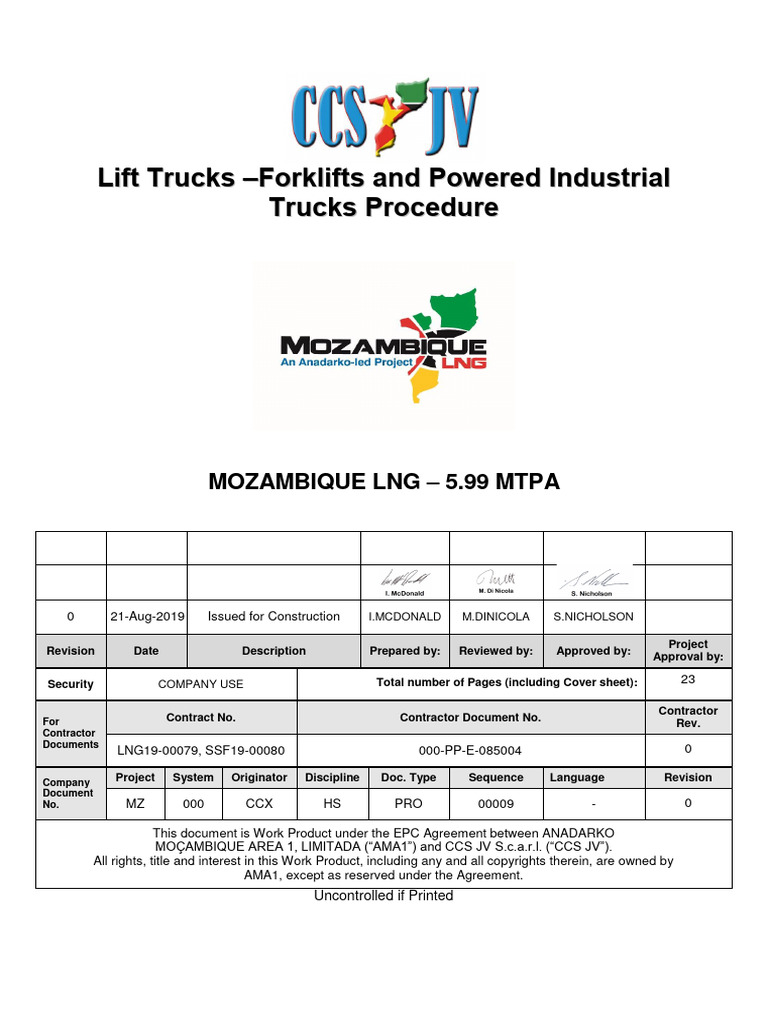 MZ-000-CCX-HS-PRO-00009 Lift Trucks (Forklifts) and Powered Industrial ...
