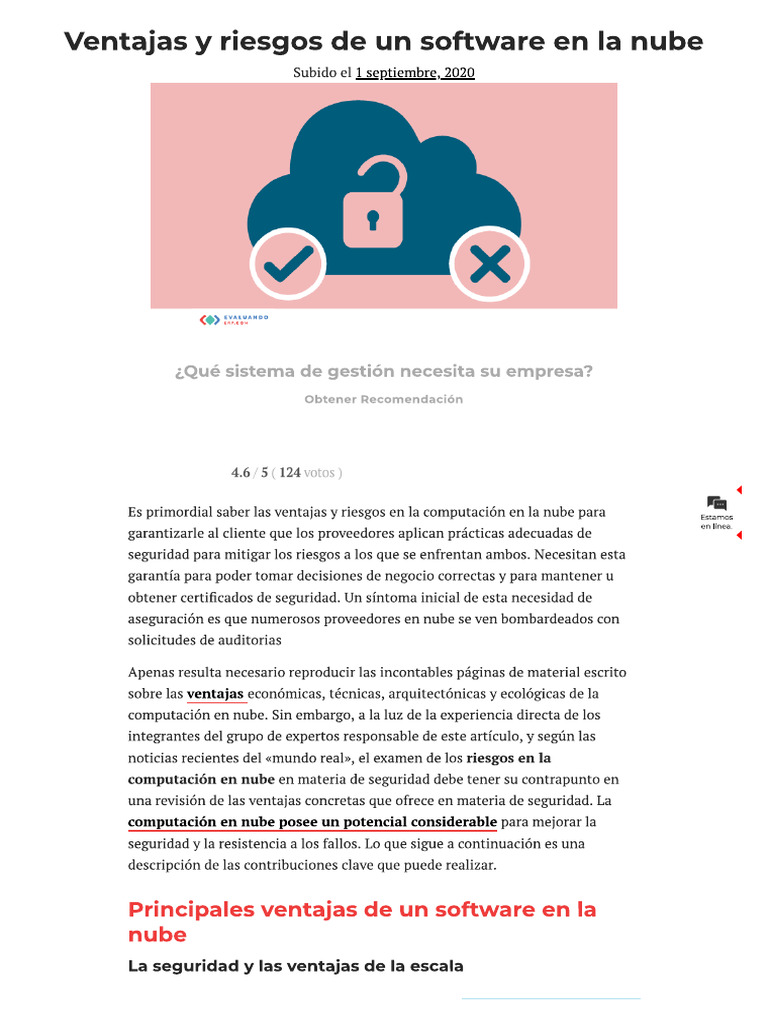 Ventajas y Riesgos de Un Software en La Nube - Evaluando Cloud | PDF