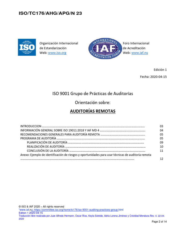 Guía de Auditorías Remotas ISO 9001 | PDF | Auditoría | Tecnología de ...