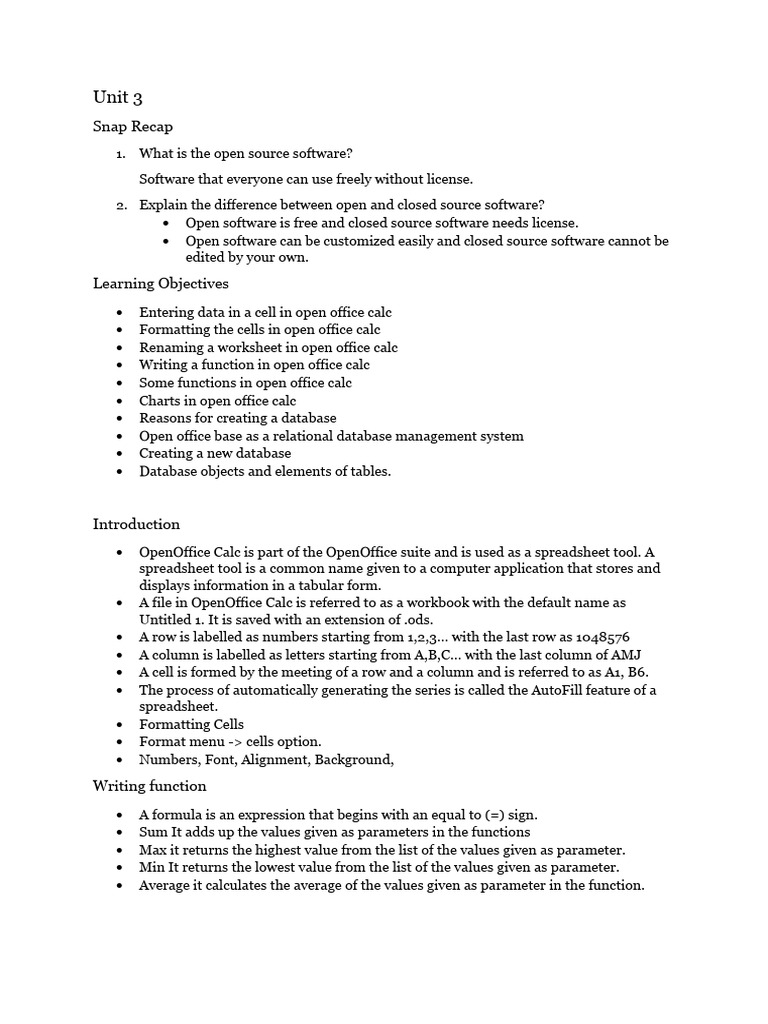 Unit 3 Notes | PDF | Spreadsheet | Databases Unit 3 Notes | PDF | Spreadsheet | Databases