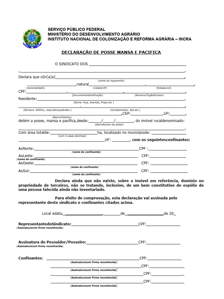 Declaração de Posse Mansa e Pacifica | PDF | Brasil