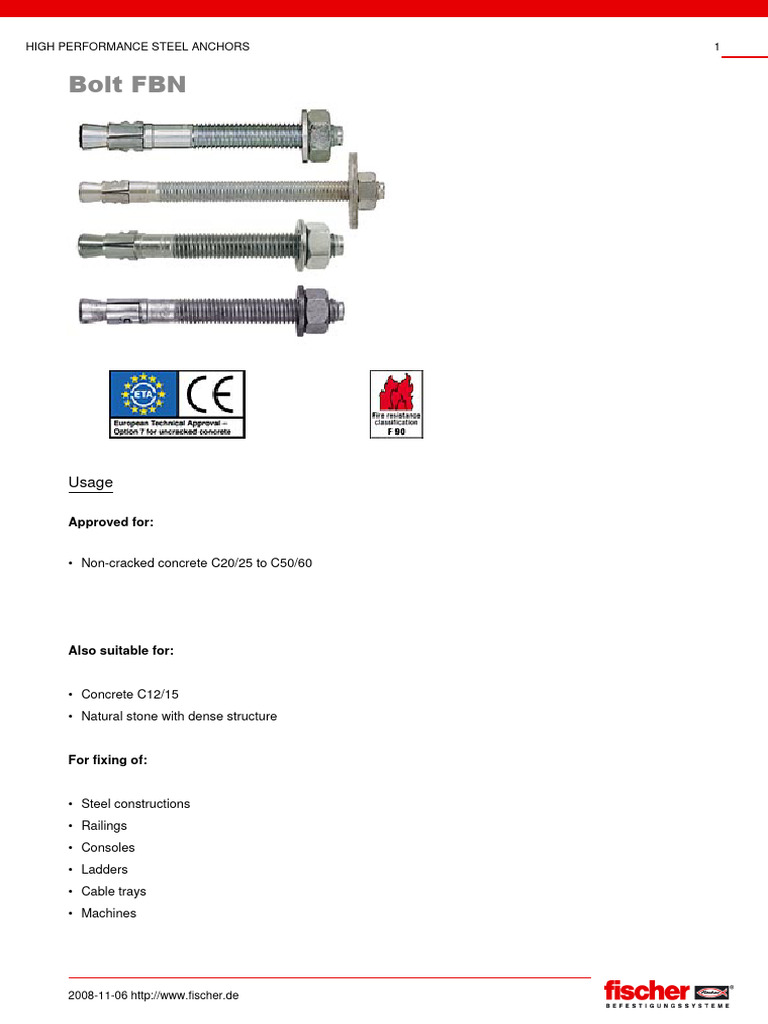 Fisher - Bolt FBN | PDF | Screw | Anchor