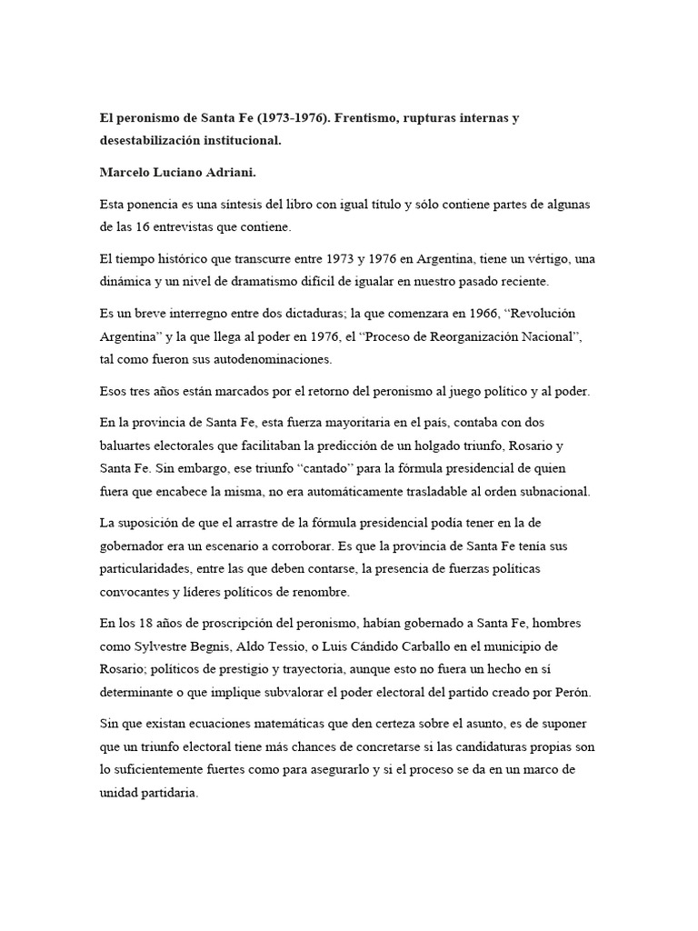 El Peronismo de Santa Fe y El Gobierno de Sylvestre Begnis | PDF ...