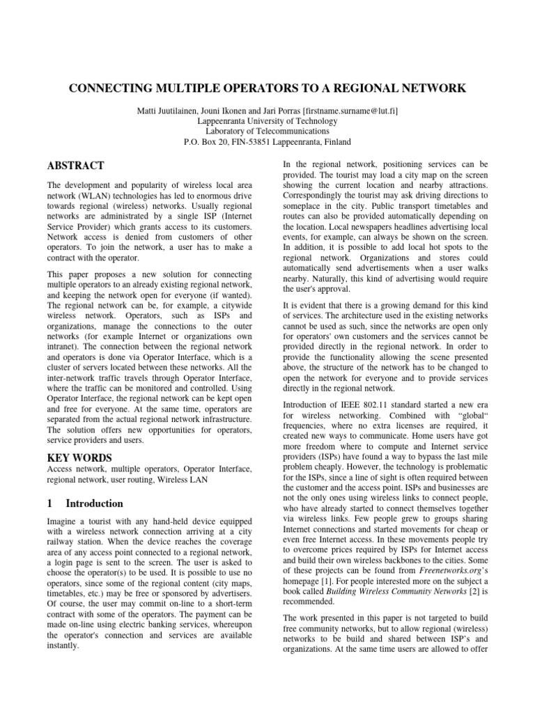 Connecting Multiple Operators To A Regional Network | PDF | Computer Network | Internet Service ...