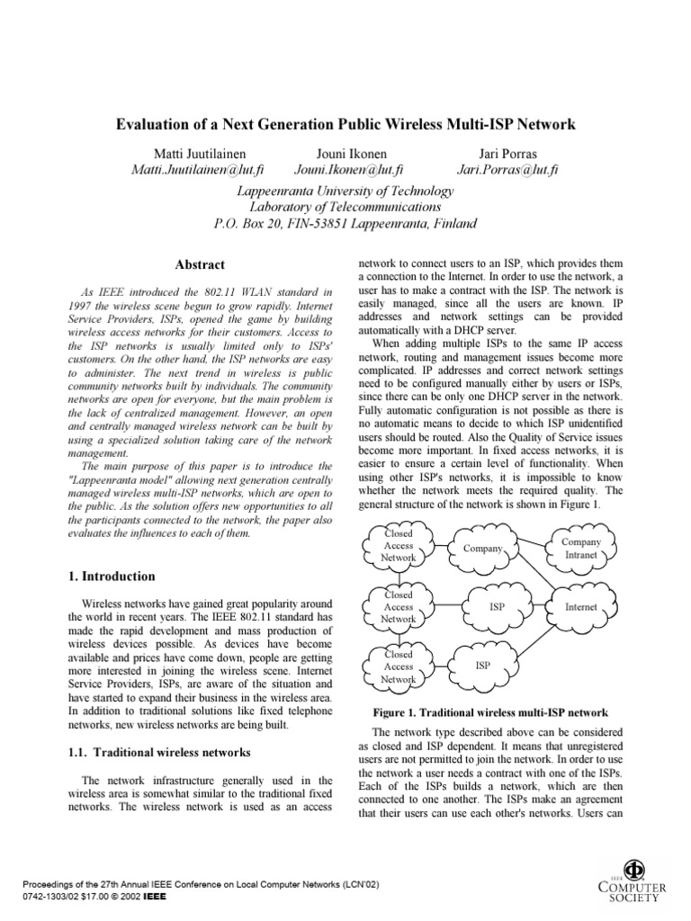 Evaluation of A Next Generation Public Wireless Multi-ISP Network | PDF | Computer Network ...