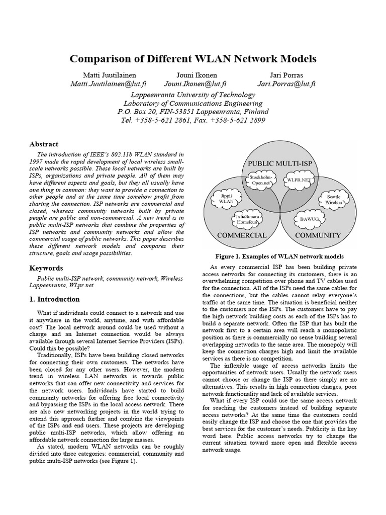 Comparison of Different WLAN Network Models | PDF | Computer Network ...