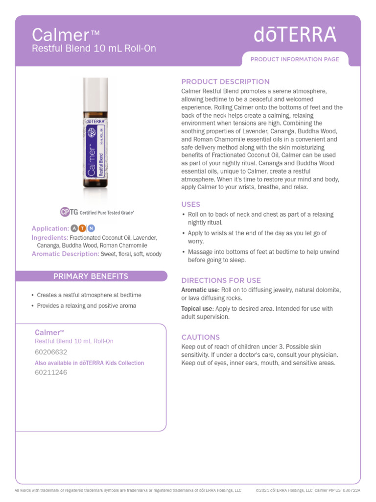 Doterra Calmer | PDF | Essential Oil