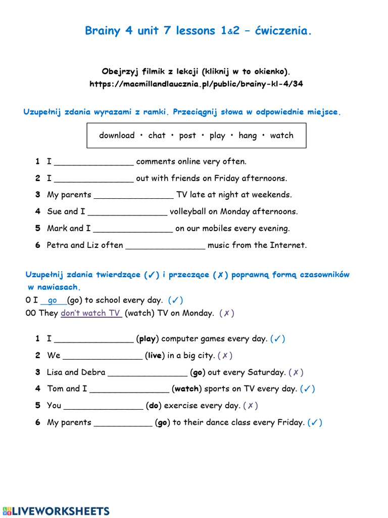Brainy 4 Unit 7 Lessons 1 & 2 Exercises | PDF