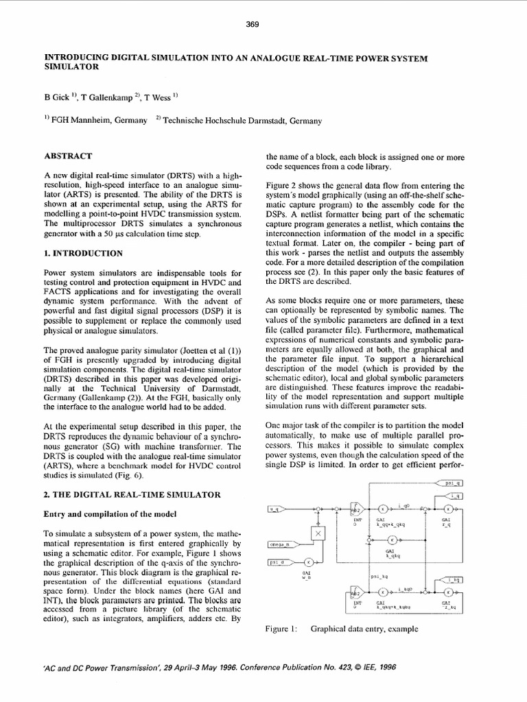 37 Introducing Digital Simulation Into An Analogue Real Time Power System Simulator Pdf