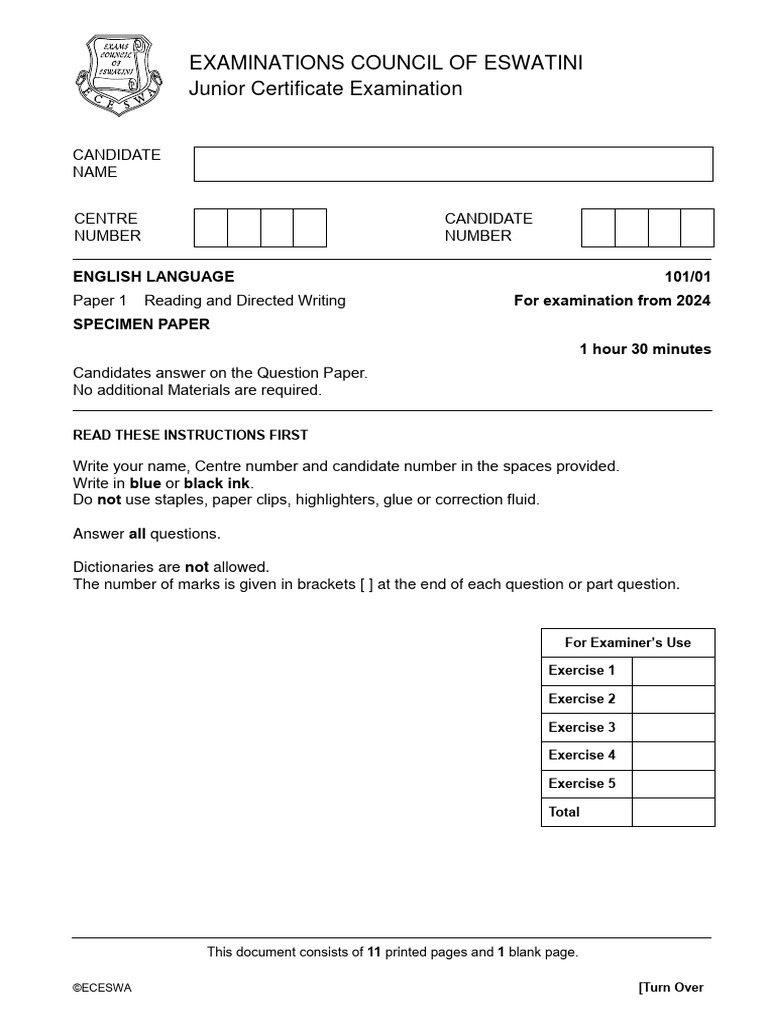 JC English Language Specimen 2024 - 2026 Question Paper 1 (1) | PDF ...