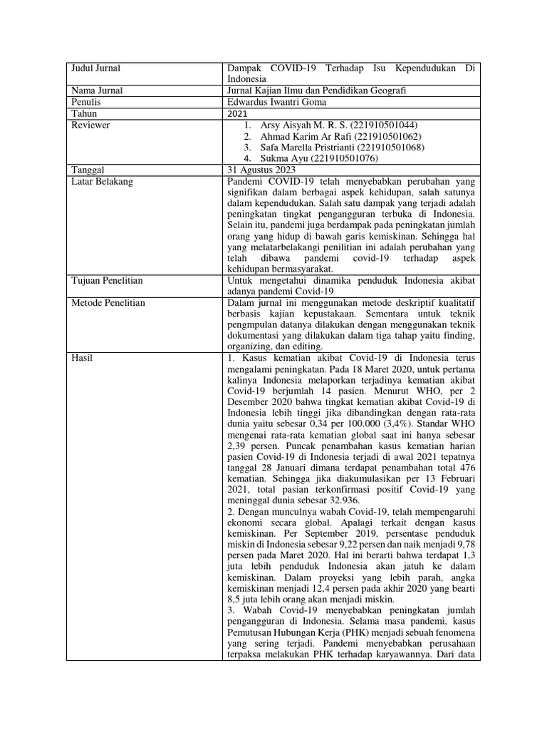 Kelompok 4B - Review Jurnal Kependudukan | PDF