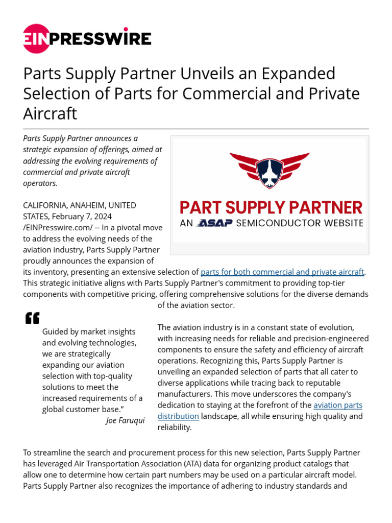 EINPresswire 686836547 Parts Supply Partner Unveils An Expanded ...