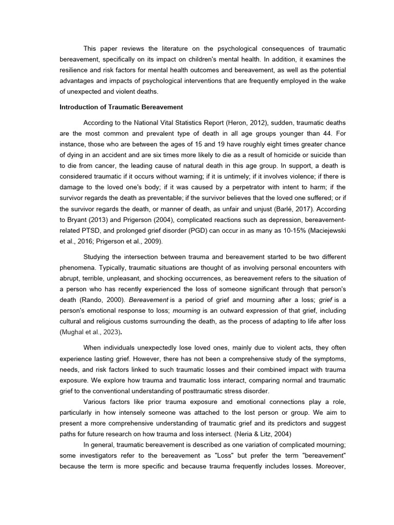 Traumatic Bereavement RRL | PDF | Grief | Psychological Trauma