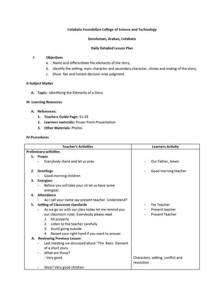 Daily Detailed Lesson Plan | PDF | Teachers | Lesson Plan
