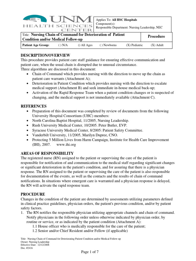 Chain of Command Procedure | PDF | Nursing | Intensive Care Unit Chain of Command Procedure | PDF | Nursing | Intensive Care Unit