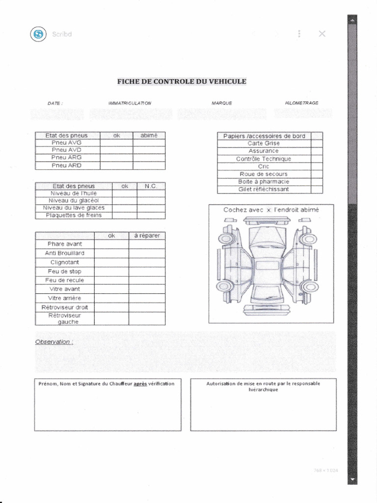 Fiche de Controle Vehicule - 20240208 - 0001 | PDF