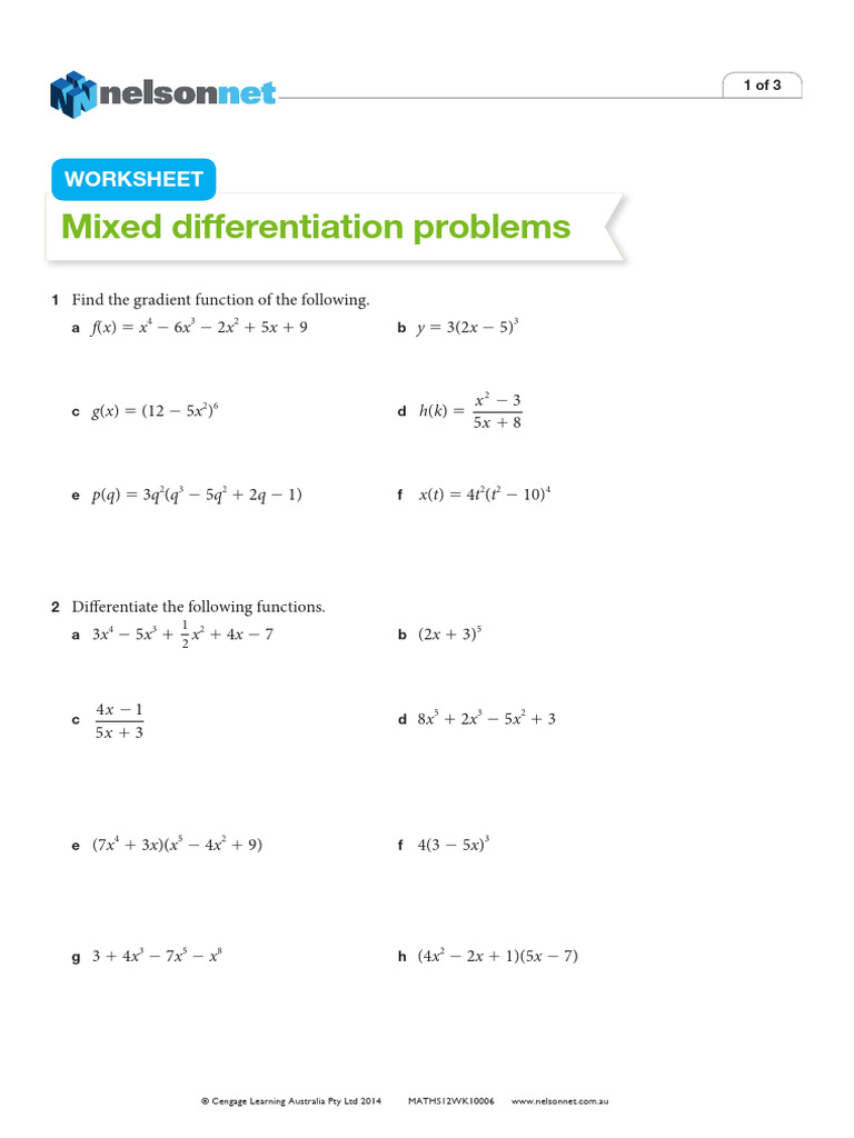 1 Mixed Differentiation Problems | PDF