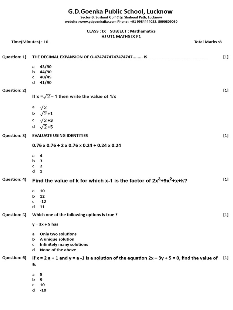 Student Question Paper P1 | PDF