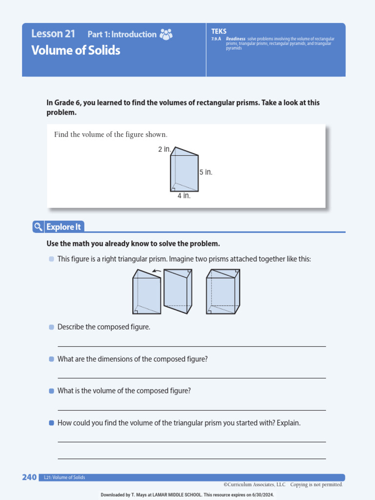 Unit 6 Lesson 21 Student Worksheet | Download Free PDF | Area | Triangle