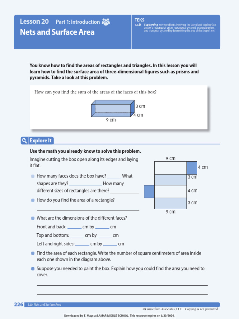 Unit 6 Lesson 20 Worksheet | PDF | Area | Triangle