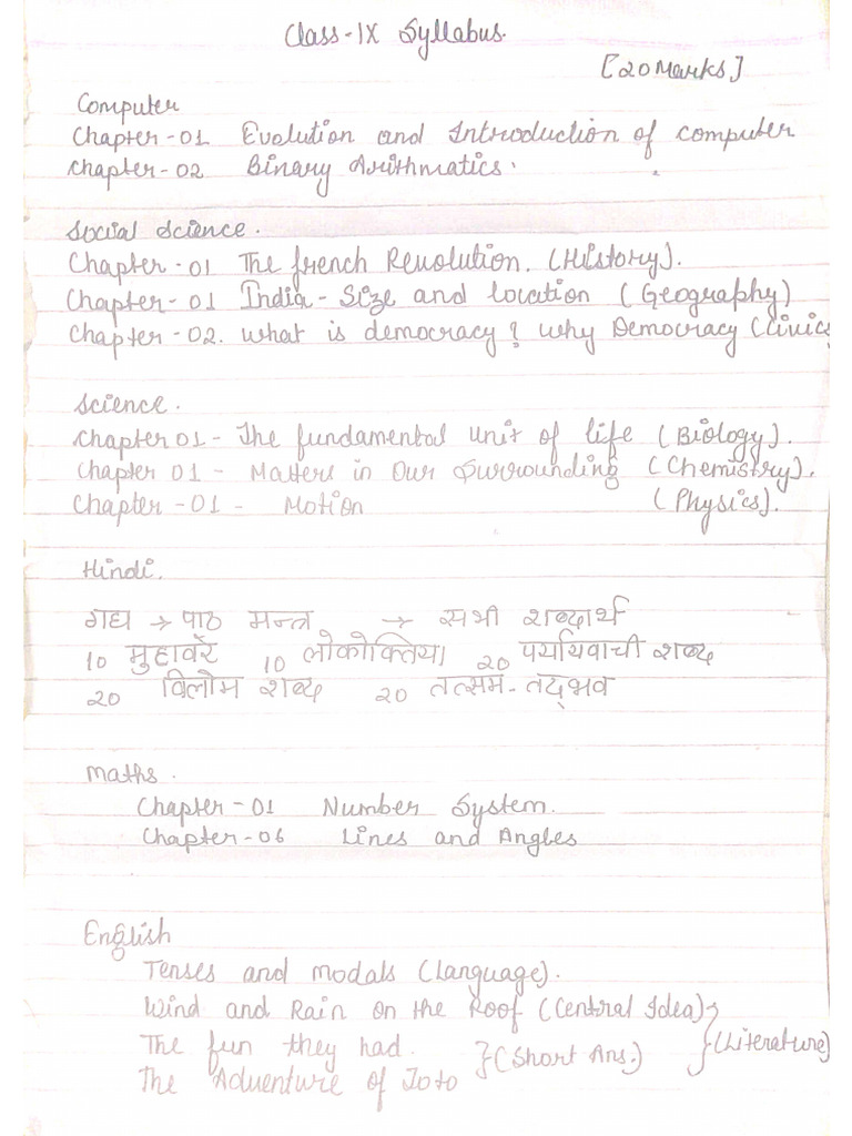 Class Ix Syllabus | PDF