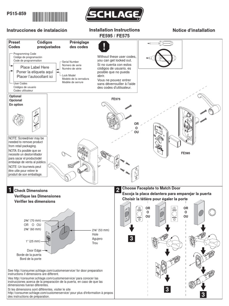 Schlage FE595 / FE575 Installation Instructions | PDF