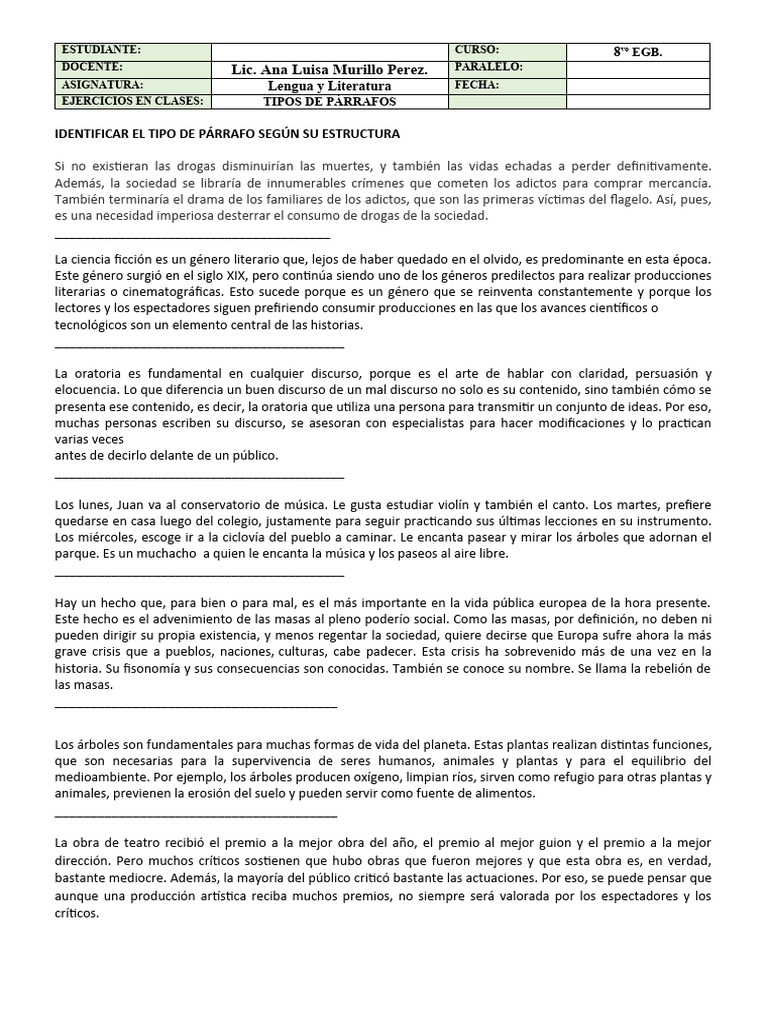 Tipos de Párrafos | PDF | Hablar en público