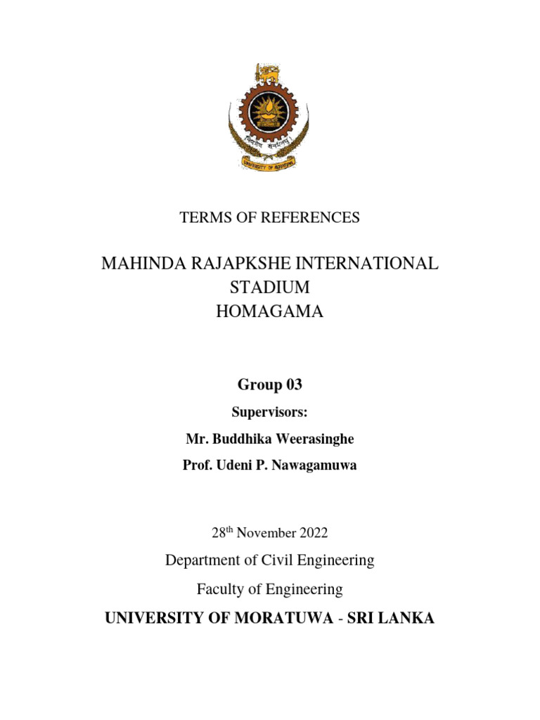 Mahinda Rajapaksa International Stadium Homagama | PDF | Feasibility Study | Environmental ...