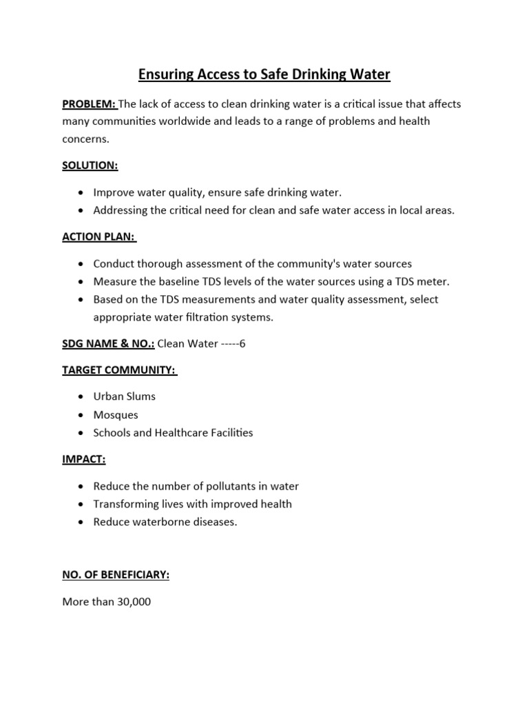 Ensuring Access To Safe Drinking Water | PDF