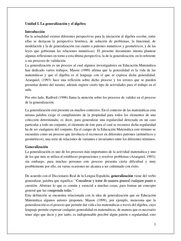 La Generalización y El Algebra | PDF | Álgebra | Números