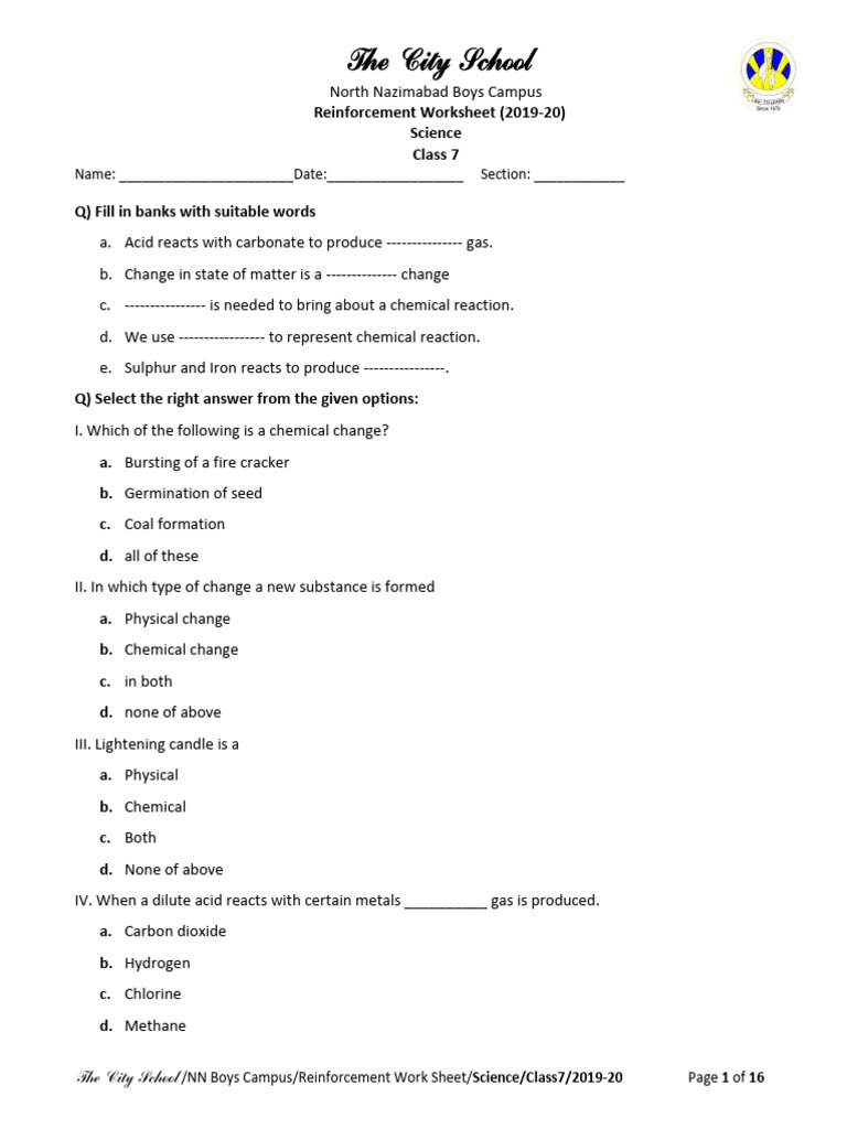 Class 7 Science Worksheet | PDF | Teaching Methods & Materials