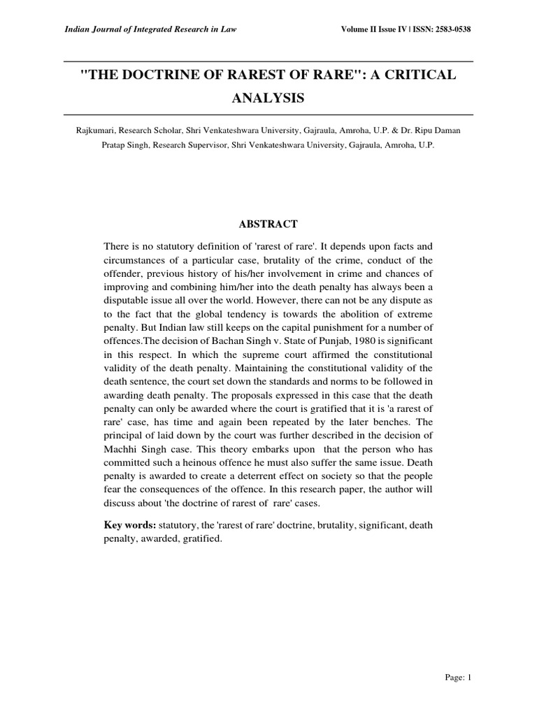 The Doctrine of Rarest of Rare A Critical Analysis | PDF | Capital ...