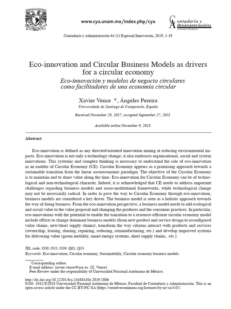 Eco- Innovation and Circular Business Models as Drivers for a Circular Economy. (2) | PDF ...